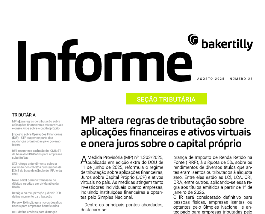 Informativo Baker Tilly – Agosto 2025 nº 23 | Baker Tilly